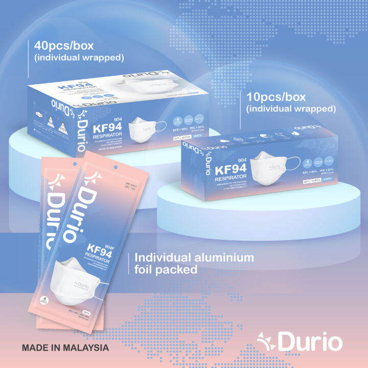 Durio 904 KF94 Respirator (White) - Individual Pack 10's | Durio ...