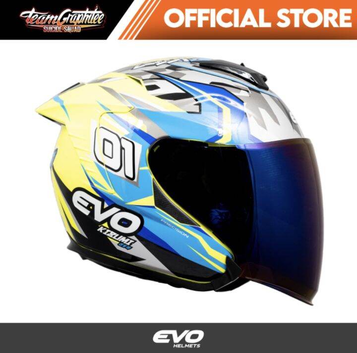 EVO RX-5 KIZUMI YELLOW BLUE HALF FACE DUAL VISOR HELMET WITH FREE CLEAR ...