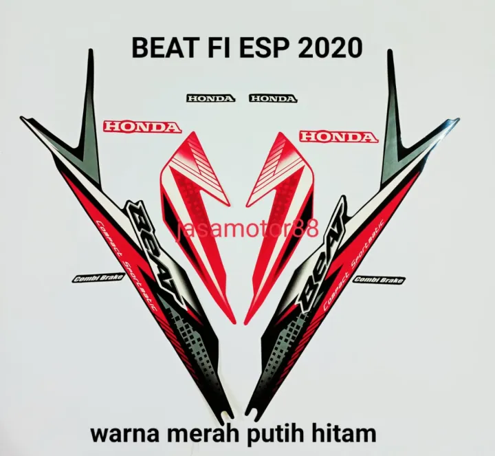LIS STRIPING STIKER HONDA BEAT F1 ESP 2020 WARNA MERAH PUTIH HITAM ...