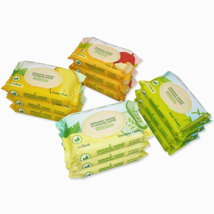 Organic Wipes Cleansing Wipes 70s pack of 12 (assorted scents) | Lazada PH