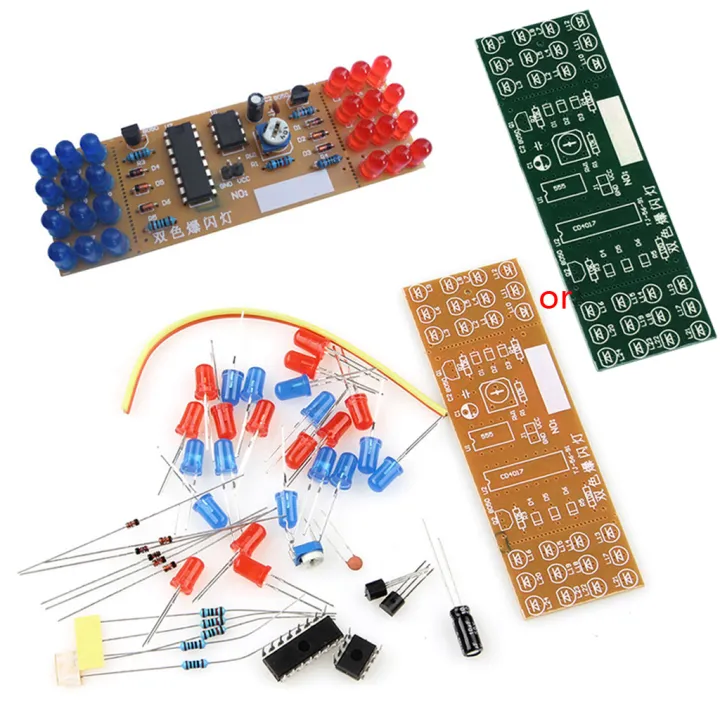NE555 + CD4017 Dual LED Red Blue Strobe Flashing Lights DIY Kit DC 9V ...