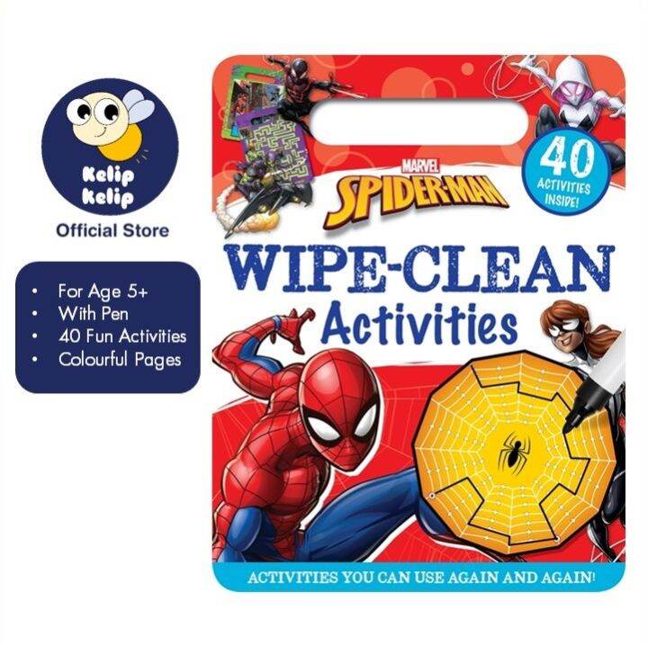 Spiderman Wipe Clean Marvel Activity Book with Pen for Kids to Draw ...