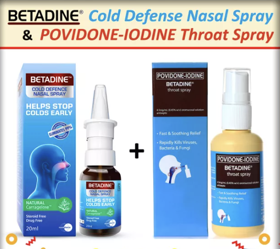 (Bundle) BETADINE Cold Defense Nasal Spray 20 mL + Oral Throat Spray ...