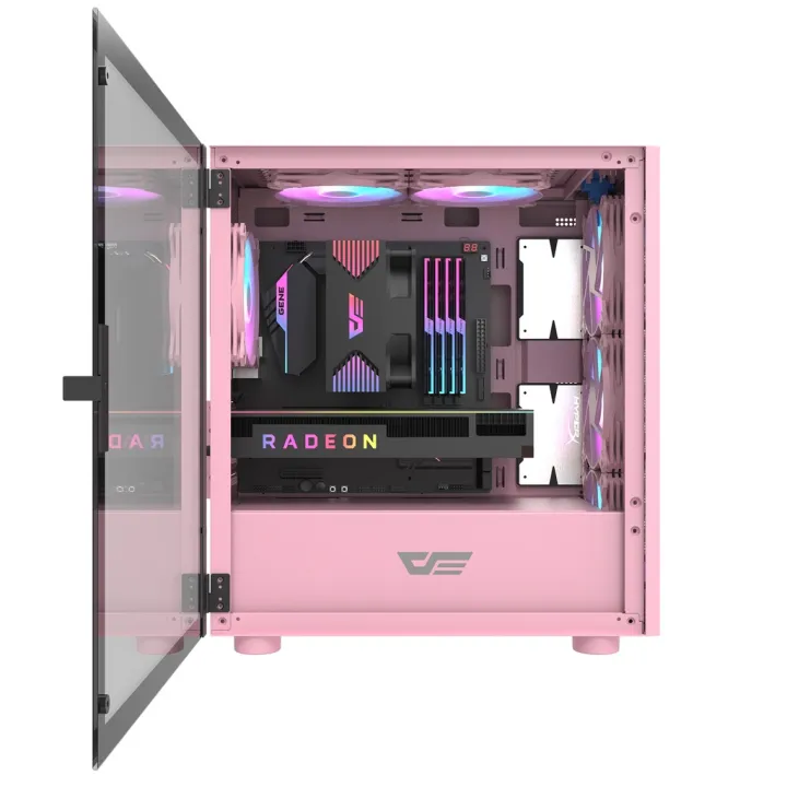 Aigo DarkFlash DLM 21 Pink Mesh MATX Tempered Glass Hinged Gaming ...