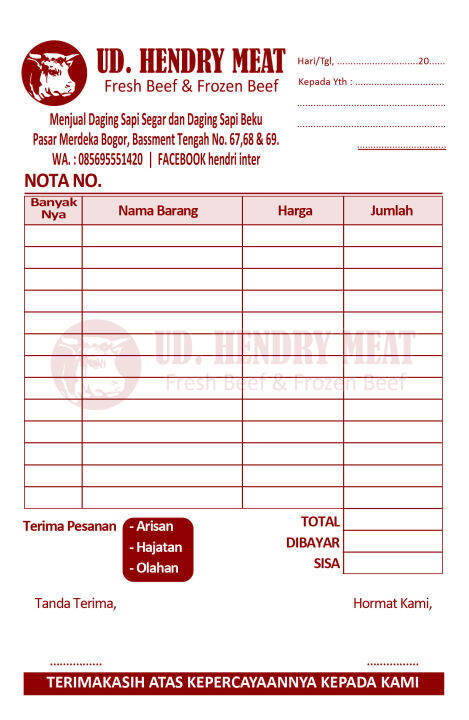NOTA CUSTOM 1 RANGKAP / NOTA OLSHOP NAMA SENDIRI 1 PLY (MIN 4 BUKU ...