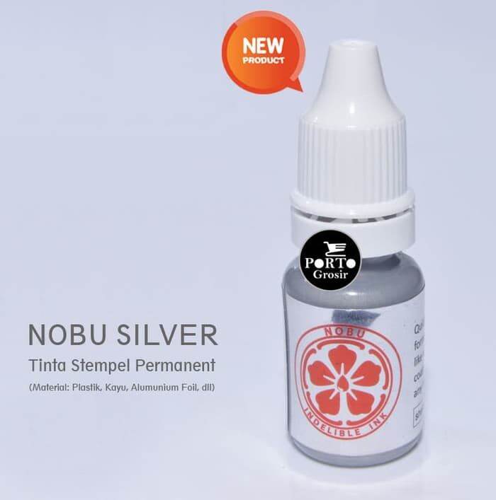 NOBU SILVER Tinta Stempel Permanen Cap Logo Barcode Plastik Besi 10ml ...