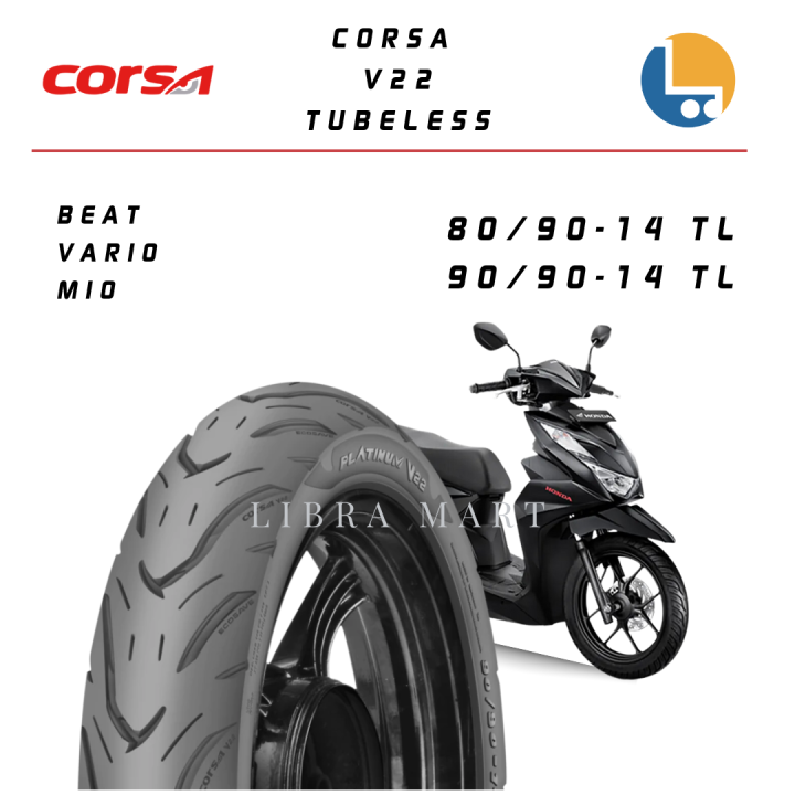 BAN MOTOR MATIC TUBELESS CORSA PLATINUM V22 UKURAN 70/90 & 80/90 BAN ...