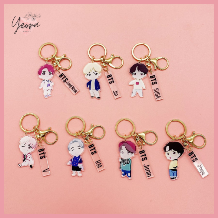 B TS Keychain Jin Suga V J-Hope Jungkook Jimin RM Cartoon Figure Keychain Kpop accessories Merch ...