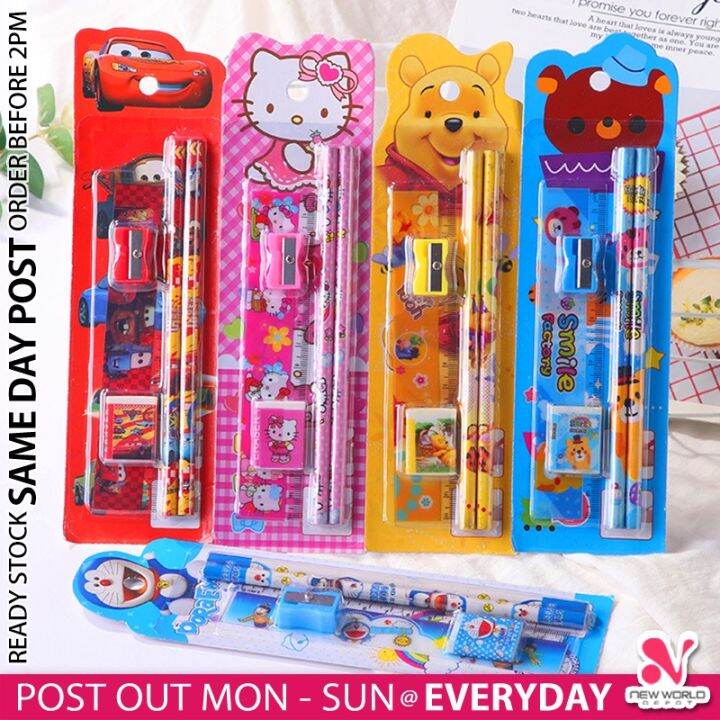 𝗪𝗜𝗗𝗘 𝗨𝗦𝗘 》5 In 1 Stationery Set Pencil Ruler Eraser Kids Children ...