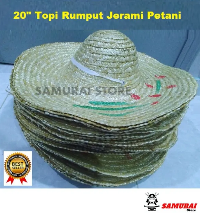 20" Grass Straw Farmer Hat Cap / Topi Rumput Jerami Petani / Topi Kebun ...