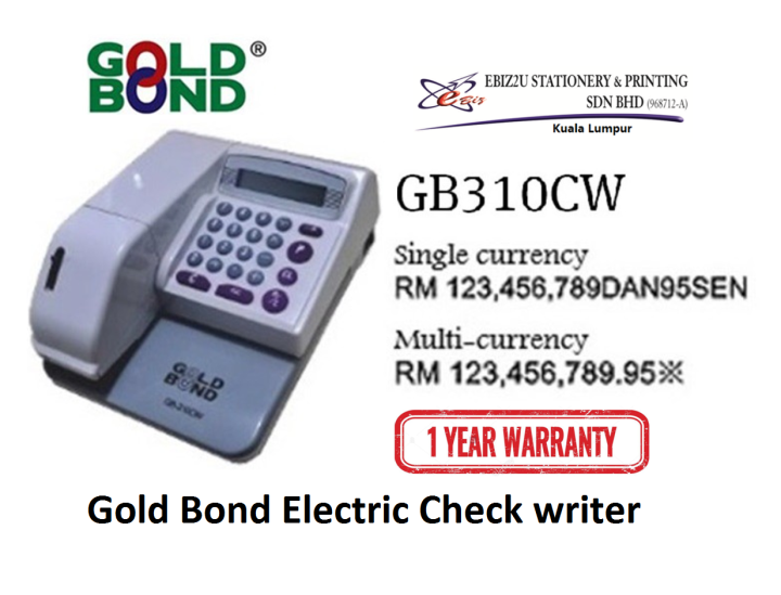 Gold Bond Electric Check writer GB310CW Stationery (cheque printer ...