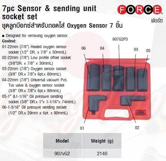 FORCE ชุดลูกบ๊อกซ์สำหรับถอดใส่ Oxygen Sensor 7 ชิ้น 7pc Sensor ...