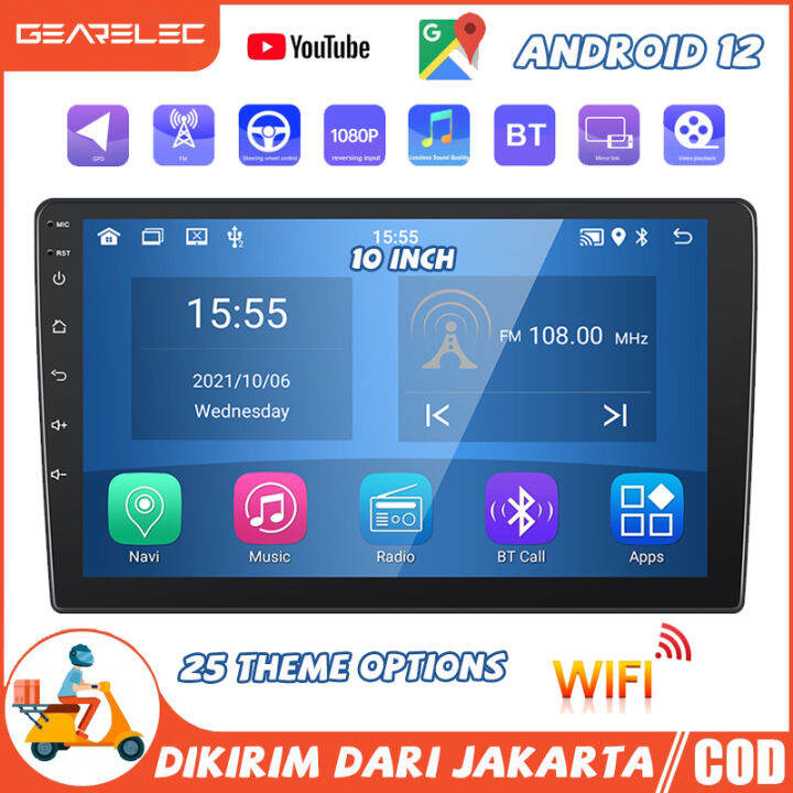 [Stok Lokal] 10 inci Radio Mobil Android 12 Radio 2 GB RAM 32 GB ROM Bluetooth WiFi GPS Navigasi ...