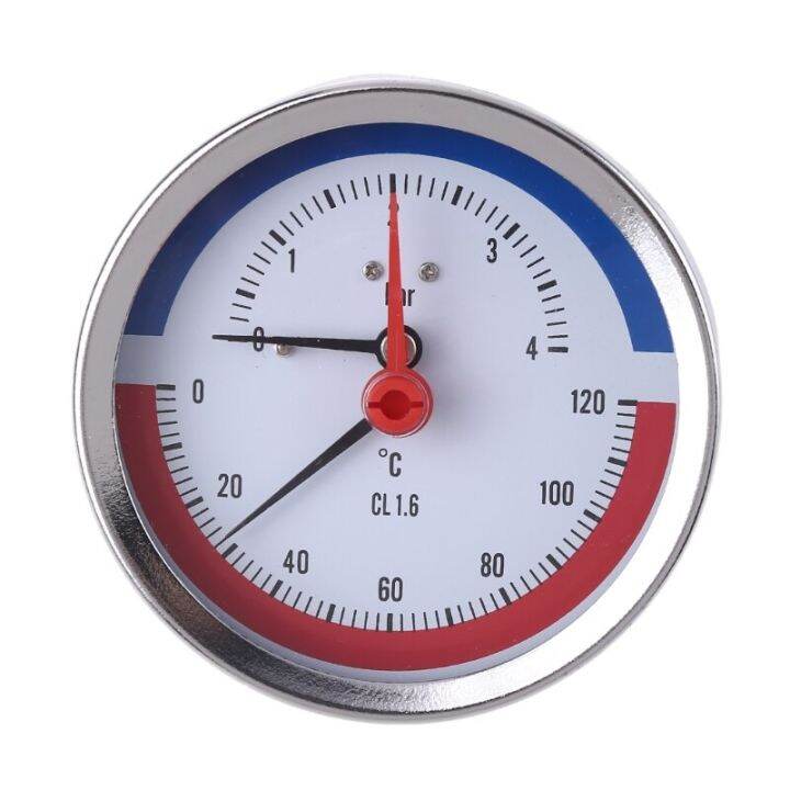 80mm Axial Thermomanometer Temperature & Pressure Gauge up to 120 ℃ & 4 Bar Rear Entry Max ...