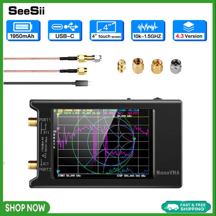 SeeSii 10k-1.5GHz NanoVNA-H4 4inch Vector Network Analyzer HF VHF UHF Antenna Analyzer V4.3 with ...