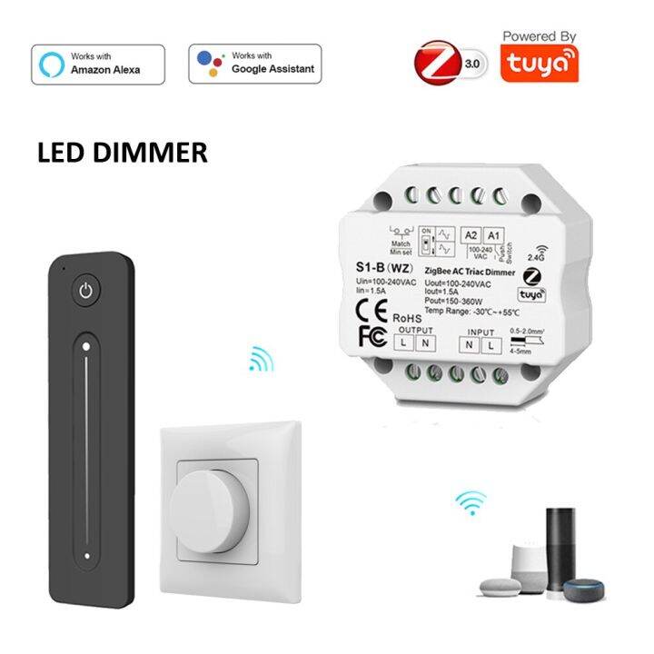 Tuya Zigbee 3.0 AC Triac Dimmer 110V 220V 360W LED Dimmer Push Switch 2.4G Wireless Remote ...