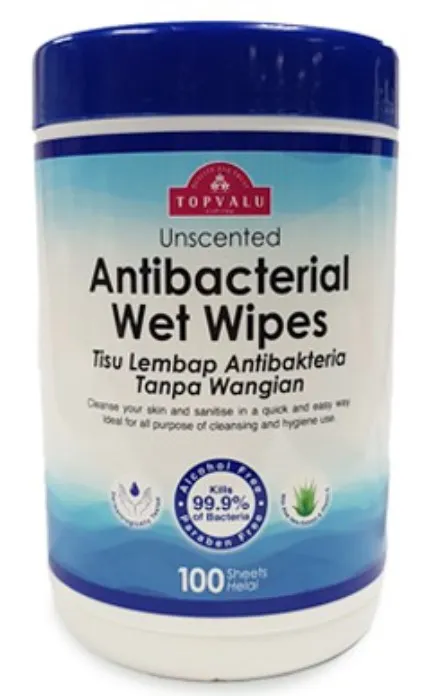 TOPVALU WET WIPES ANTIBACTERIAL TISU BASAH Canister 100pcs | Lazada
