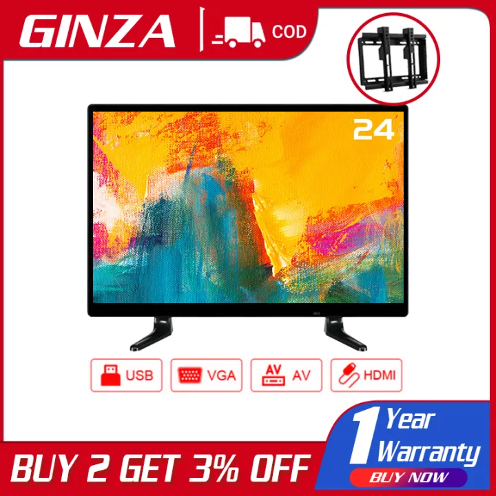 (Free Bracket) GINZA 24 inch TV Flat-Screen LED Ultra-Slim TV HDMI-AV-VGA-USB Sale Cheap TV DO ...