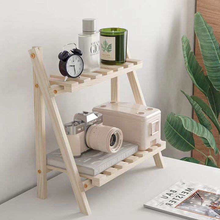 Collapsible Wooden Double Layer Shelf Durable Shelf Flowerpot Spice ...