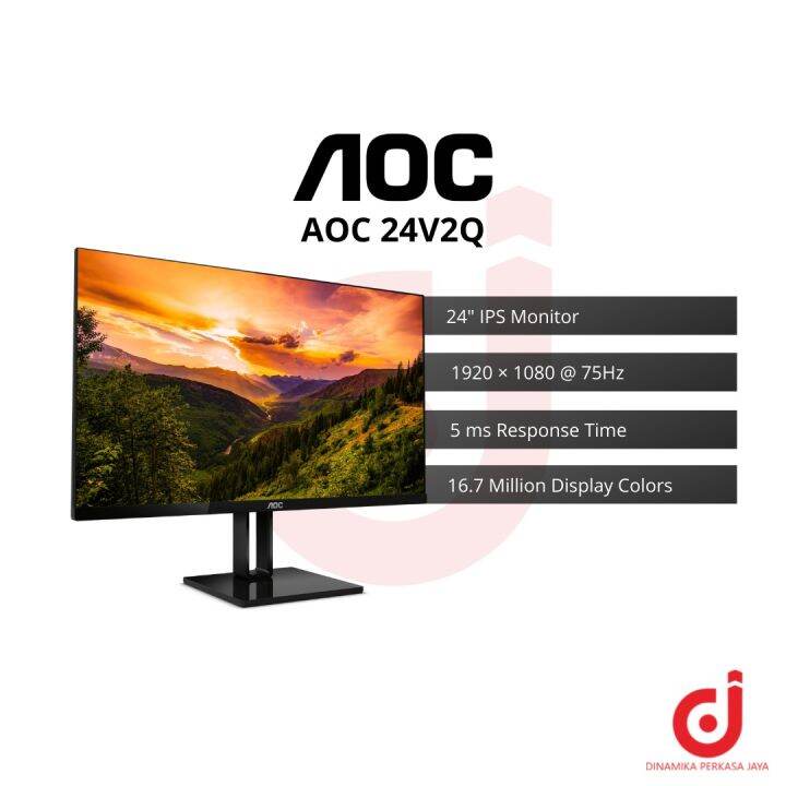 AOC 24V2Q 24" Full HD IPS LED Monitor 75Hz 5ms DP HDMI Garansi Resmi ...