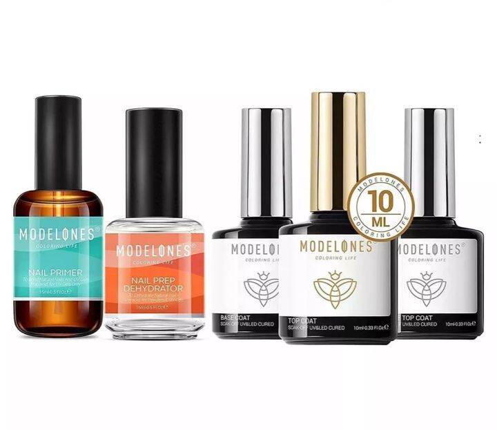 Modelones Gel Nail Polish Matte Top and Base Coat Set Dengan Primer Prep Dehydrator 5Pcs ...