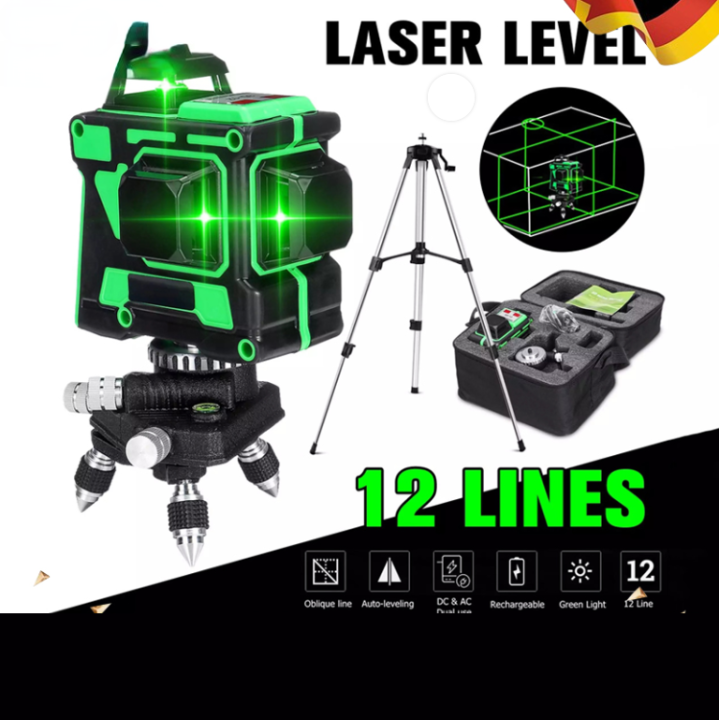 12 Line 3D Green Light Laser Level Digital Level Self-Leveling 360° LED ...