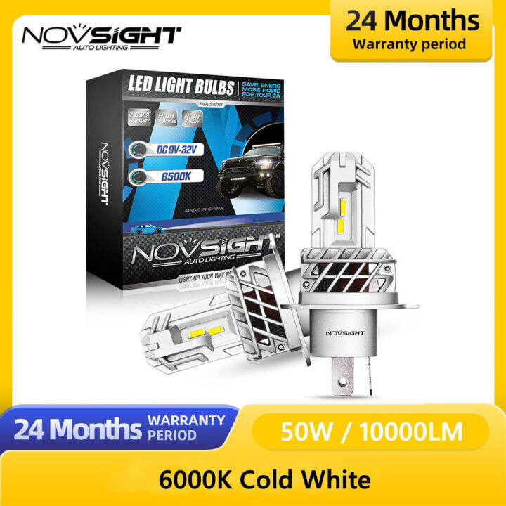 NOVSIGHT H4 LED Headlight Motorcycle 6000K 50W 10000LM H4 Motorbike Replacement Fog Lights Bulbs ...