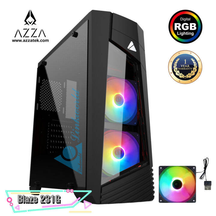 AZZA ATX Mid-Tower Tempered Glass RGB Gaming Case Blaze 231G With Rainbow RGB Fan – Black ...