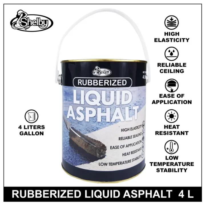 Shelby Rubberized Liquid Asphalt S16 Waterproofing Black 4 Liters Gallon Size Asphalts Coating ...
