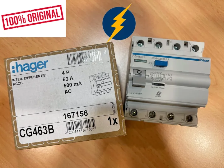 HAGER CG463B 63A 4 POLE 500mA RCCB ELCB | Lazada
