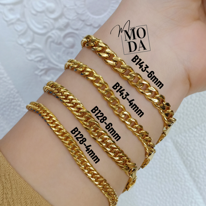 B128-18K Italy Gold Plated 8 Cut Japan Style Link Chain Bracelet for ...