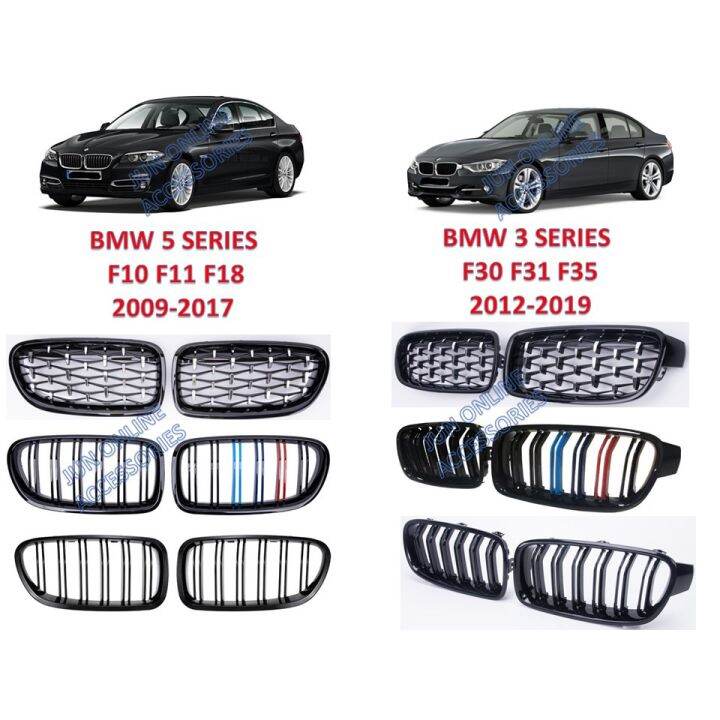 BMW F10 F30 Front Grille Grossly black Chrome Diamond Kidney Grilles ...