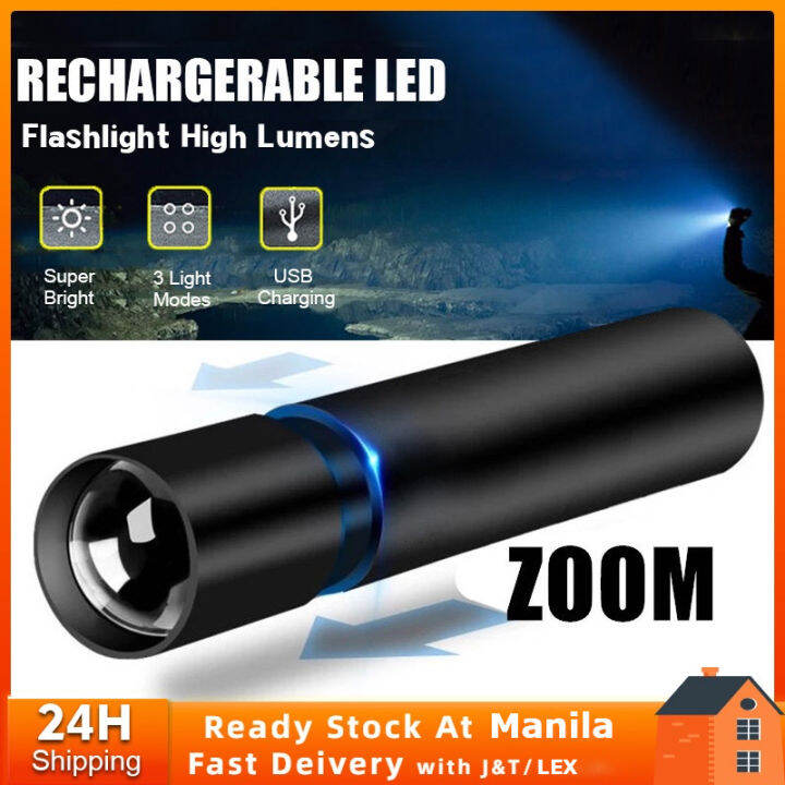 Mini Zoom Flashlight LED Portable USB Rechargeable Flashlight Super ...
