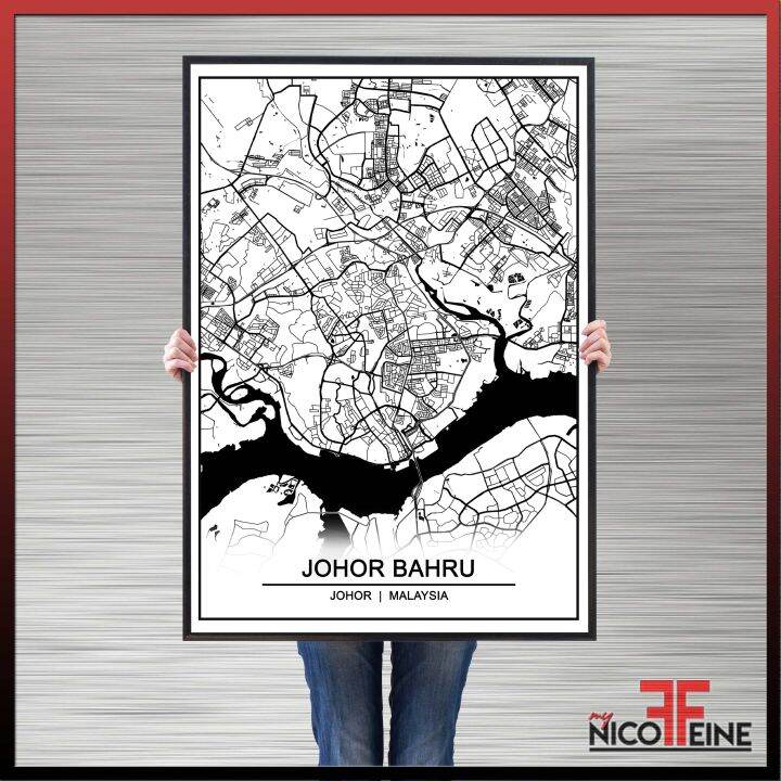 (POSTER ONLY) Johor Bahru Malaysia Minimal City Map Black and White ...
