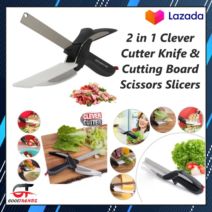 2 in 1 Clever Cutter Knife & Cutting Board Scissors Slicers ...