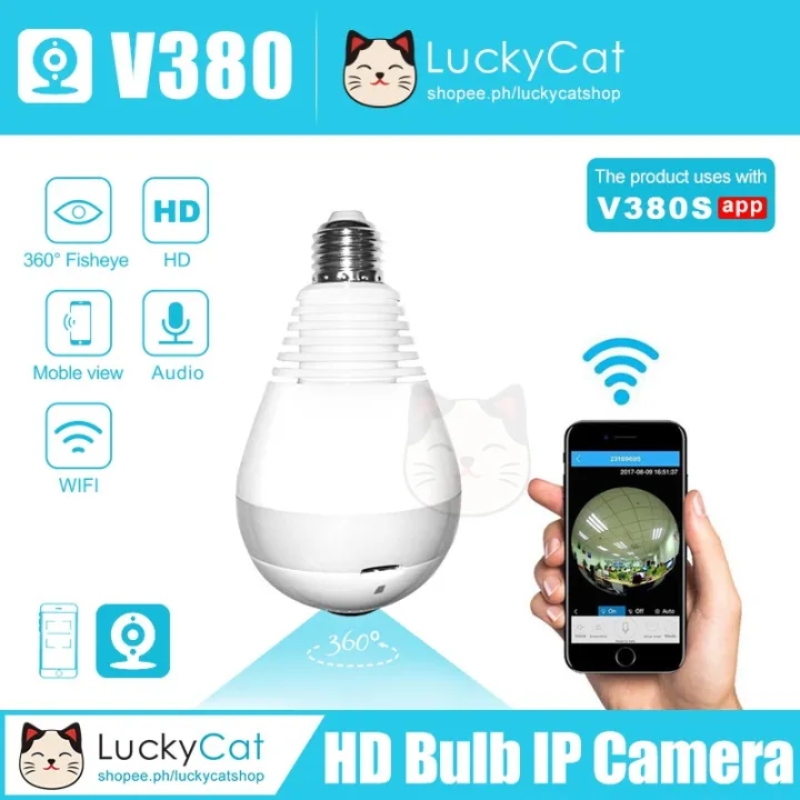 V380 HD WIFI 360° Panoramic Fisheye Bulb IP Camera Indoor Home Security ...