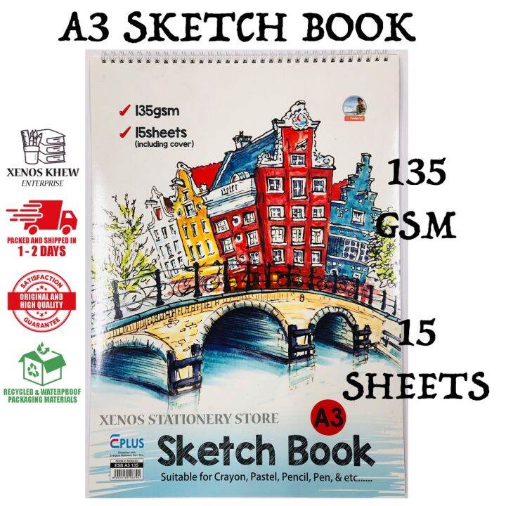 A3 SKETCH BOOK 135GSM [ 15 SHEETS ] (READY STOCK) | Lazada