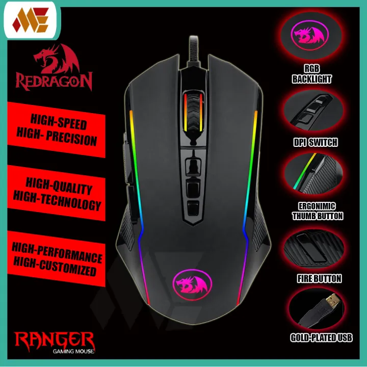 Redragon Ranger M910 RGB USB Gaming Mouse Wired 12400 DPI 10 Buttons ...