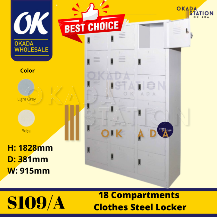 OKADA S109/A Steel Locker (18 Door) / Almari Besi Pakaian / Locker ...