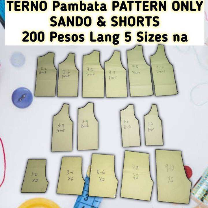 Kids Sando and Short TERNO Pattern UNISEX 5 sizes 1 to 12 yrs old for ...
