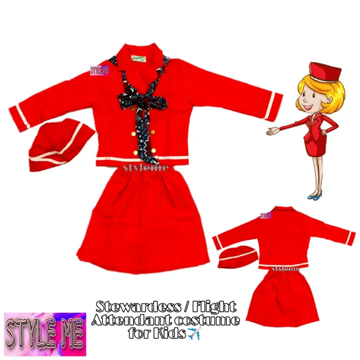 Stewardess / Flight Attendant Red Uniform Occupation Complete Set ...
