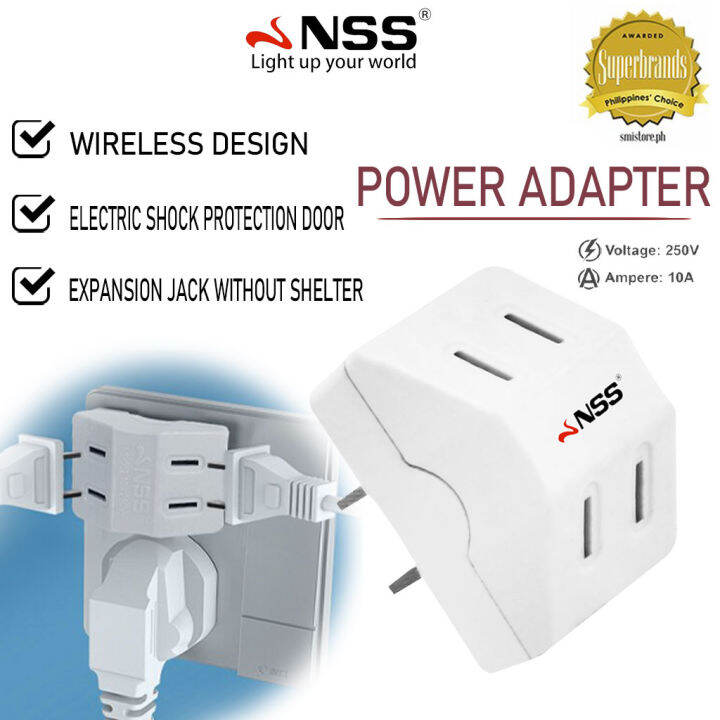 NSS 2 Way Flat Pin Power Adapter Extension Adapter Socket Outlet NS-002 ...