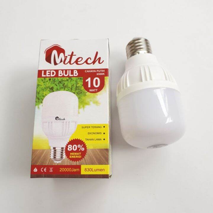 Lampu LED 10W E27 Bohlam 10 Watt Mitech Light Bulb Tabung Putih 10Watt ...