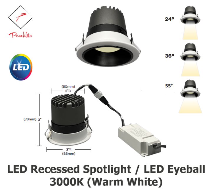 LED Recessed Spotlight / LED Eyeball with Beam Angle 24°/36°/55° 7W/12W 3000K (Warm White) | Lazada