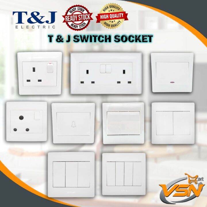 T&J Dazzle 1 Gang 13A 15A Switched Socket Outlet 1 2 3 4 Gang 1/2 Way ...