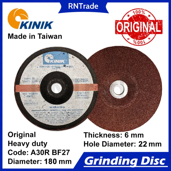 KINIK Grinding Disc (7in) 180 mm x 6 mm x 22 mm DC-735R A30R BF27 ...