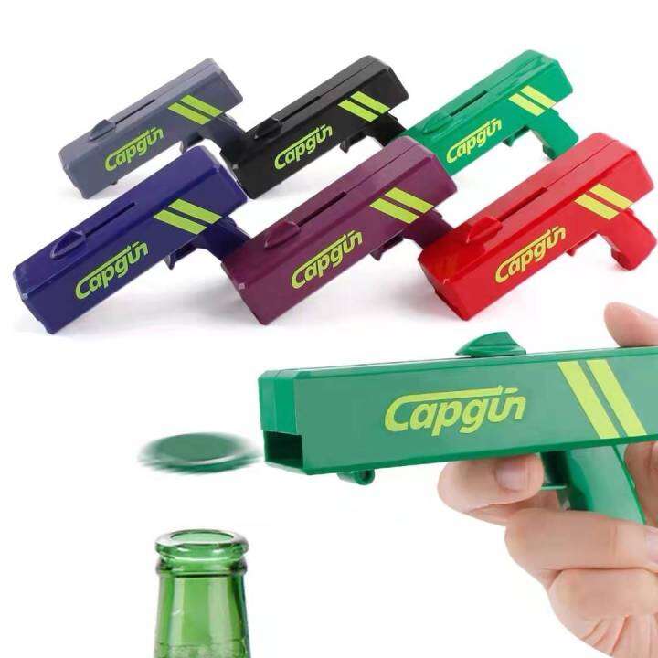 PORTABLE DRINK OPENING GUN SHAPED BOTTLE LIDS SHOOTER CAPGUN BEER ...