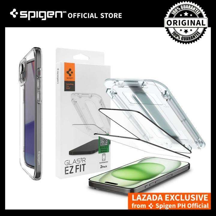 Spigen Bundle Pack for iPhone 15 Plus: Ultra Hybrid Crystal Clear Case + Full Cover Tempered ...