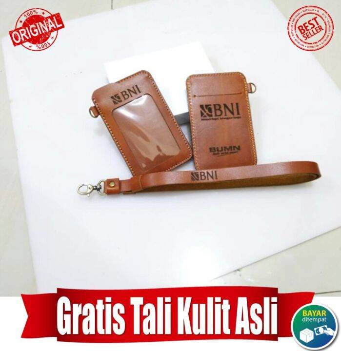 Name Tag Gantung / ID Card Holder 100% Kulit Logo Bank BNI - Name Tag ...