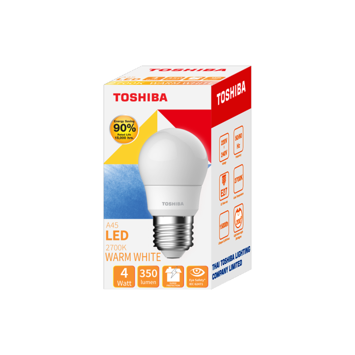 หลอด LED Bulb A45 4W TOSHIBA 350lm 2700K E27 Warm White | Lazada.co.th
